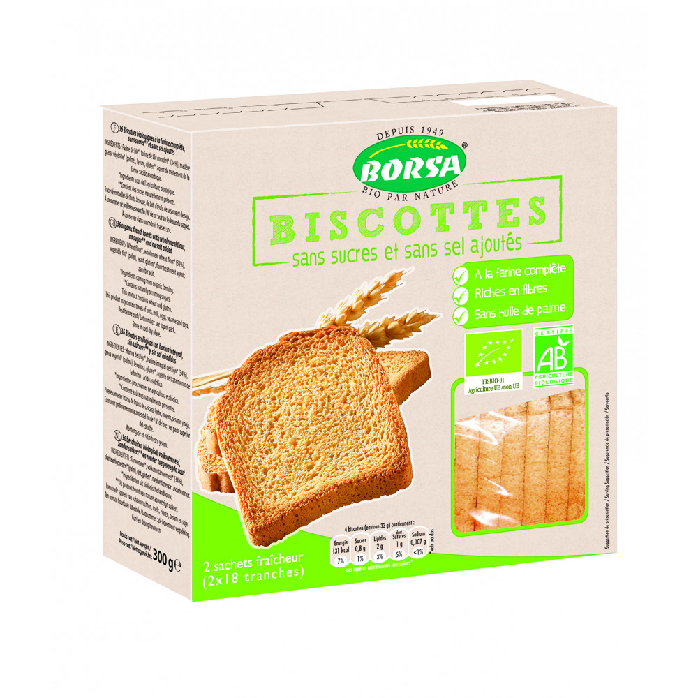 Biscottes son et germe de blé bio grillées 300g - Course en ligne Cashbio