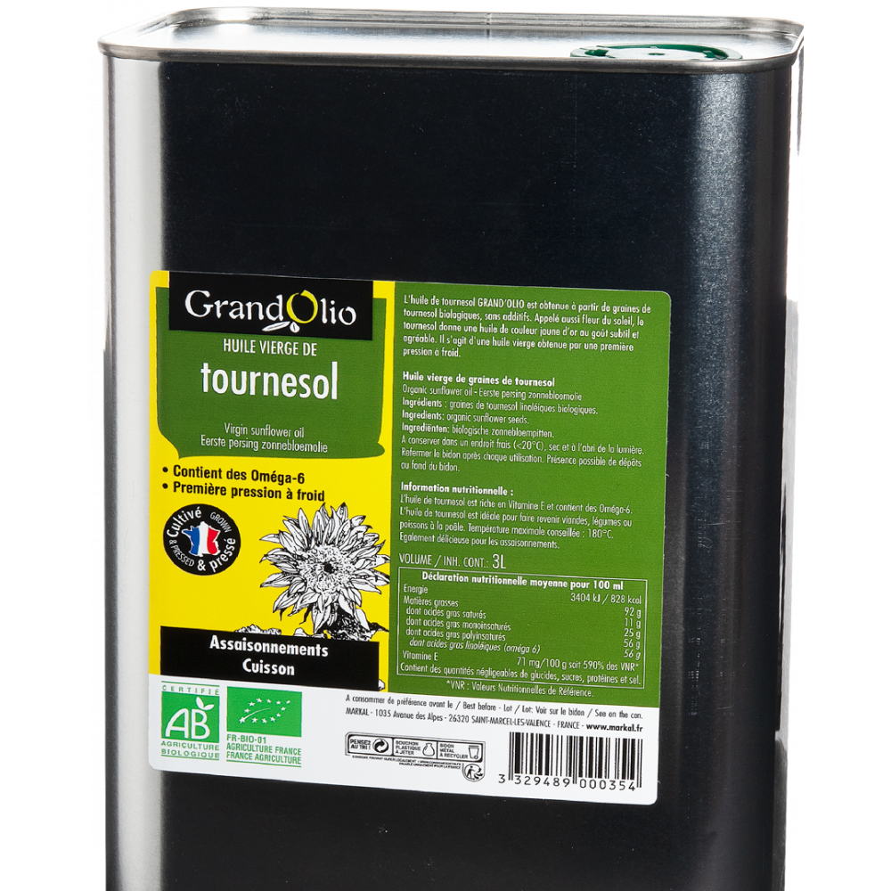 Huile bio de tournesol vierge 5L - Course en ligne Cashbio