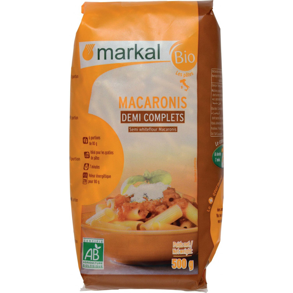 Macaronis demi complets bio 500g - Course en ligne Cashbio