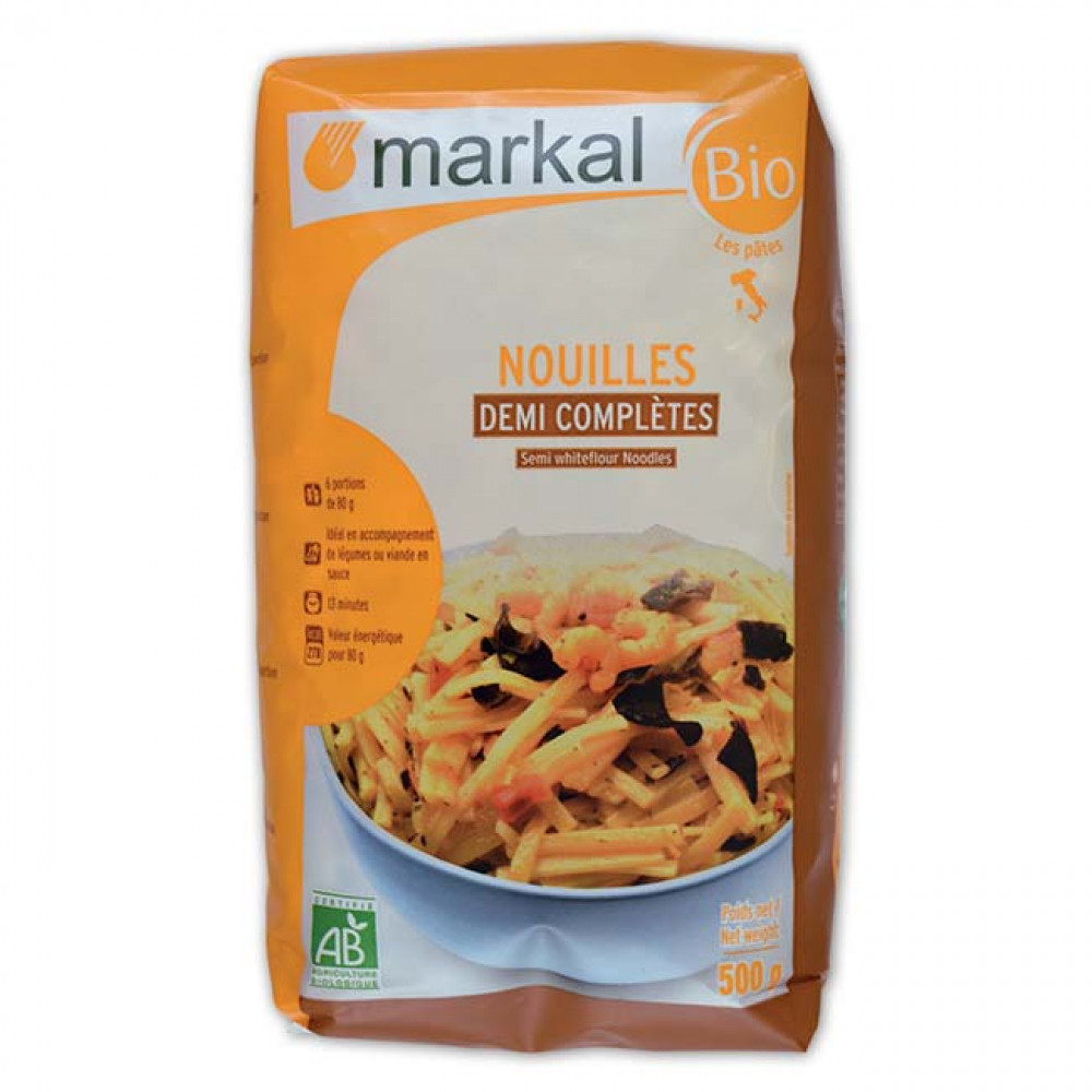 Pâtes bio nouilles demi complètes 500g - Course en ligne Cashbio