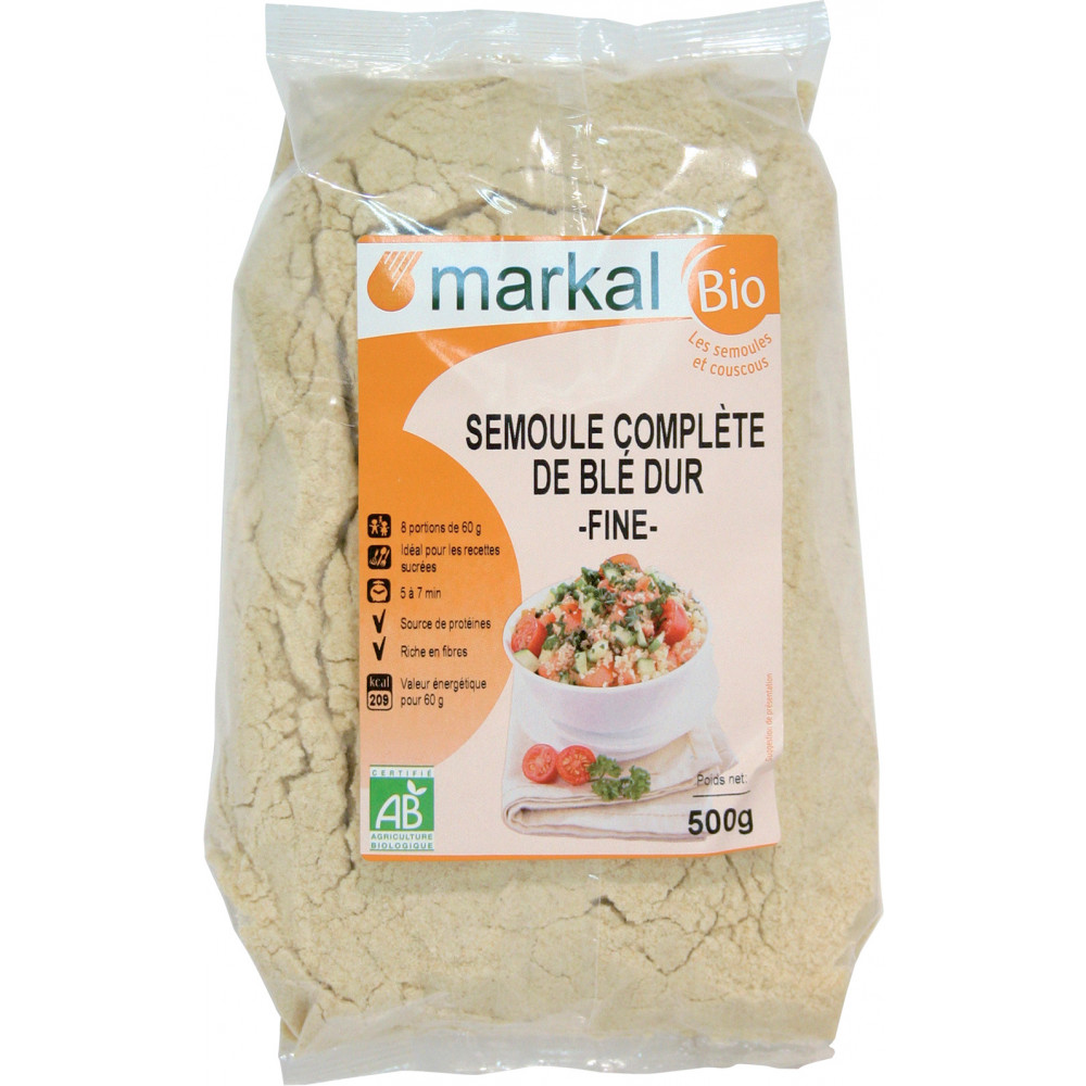 Semoule de blé dur bio complète fine 500g - Course en ligne Cashbio